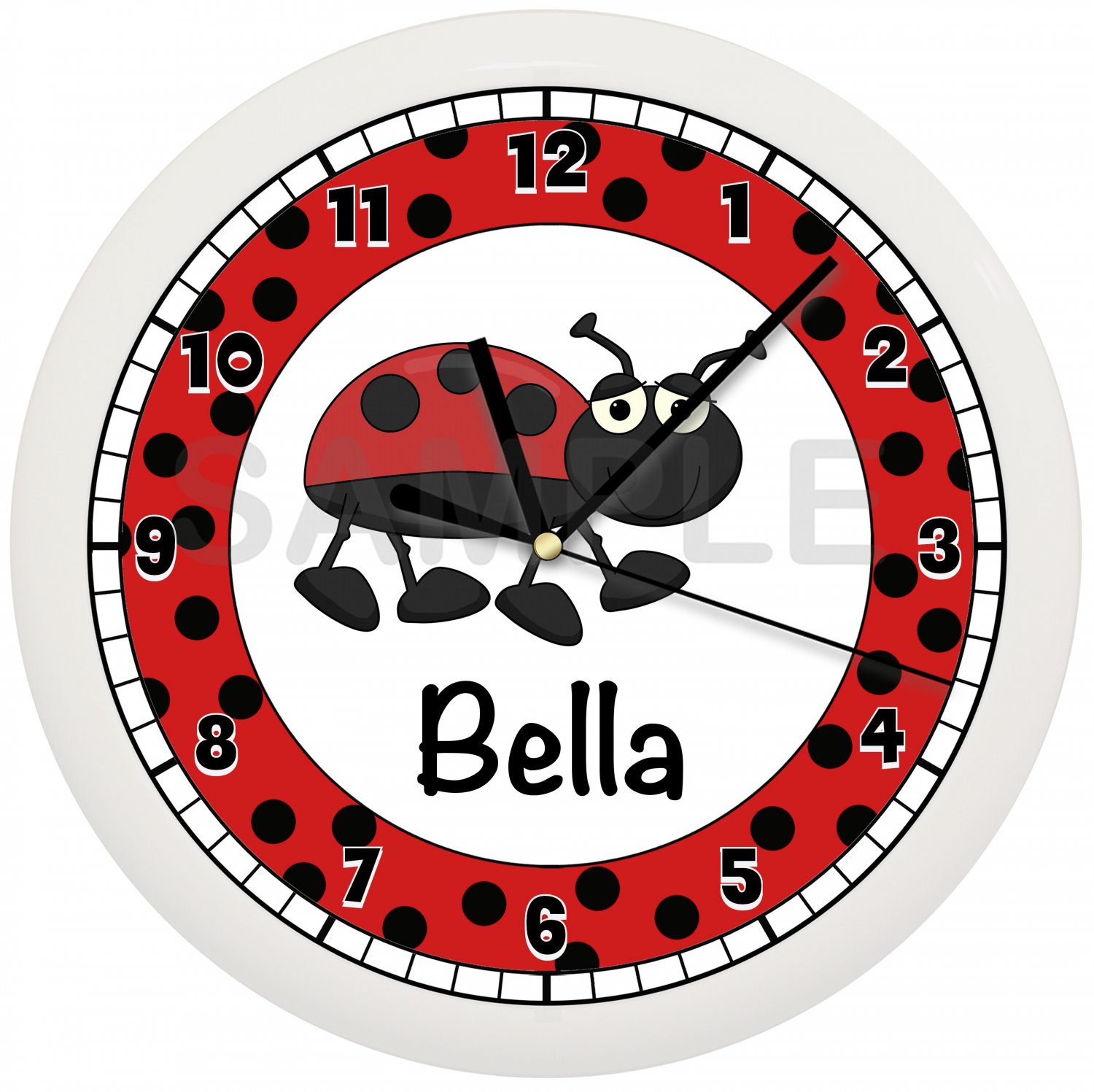 Personalized Ladybug Nursery Wall Clock Girl's Bedroom