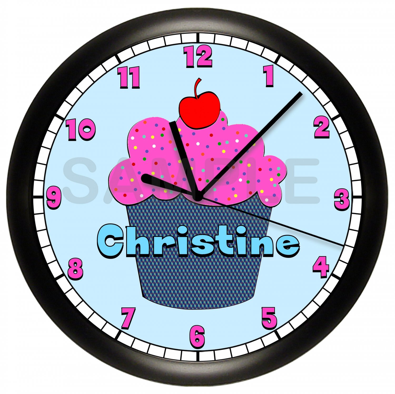 Pink Personalized Cupcake Wall Clock
