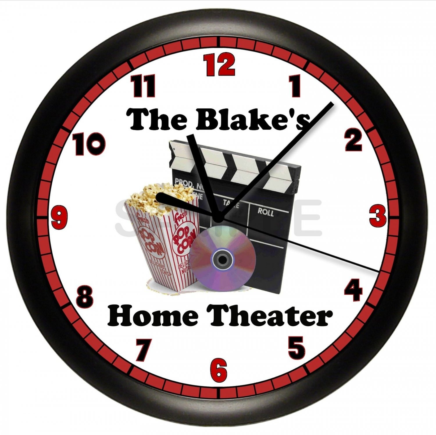 PERSONALIZED MOVIE NIGHT WALL CLOCK HOME THEATER ROOM RECREATION HOUSE ...