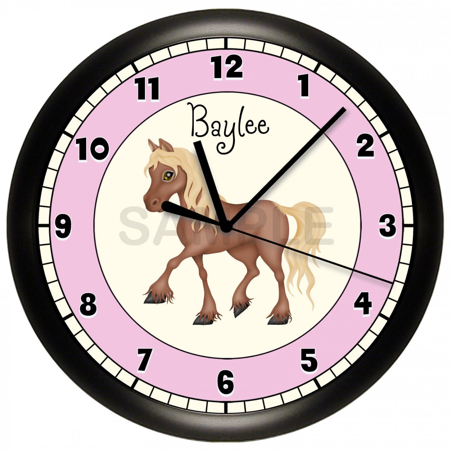 PERSONALIZED PINK LITTLE PONY WALL CLOCK HORSE GIRLS BEDROOM DECOR