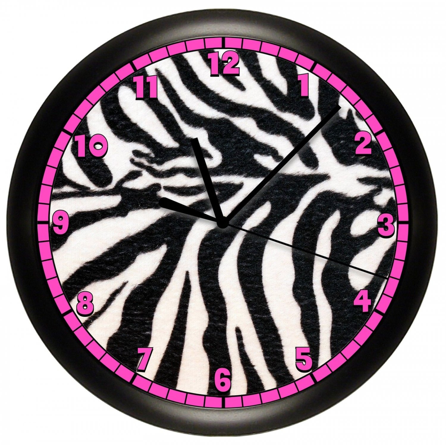 HOT PINK AND BLACK ZEBRA WALL CLOCK ANIMAL PRINT ART HOME BEDROOM OFFICE