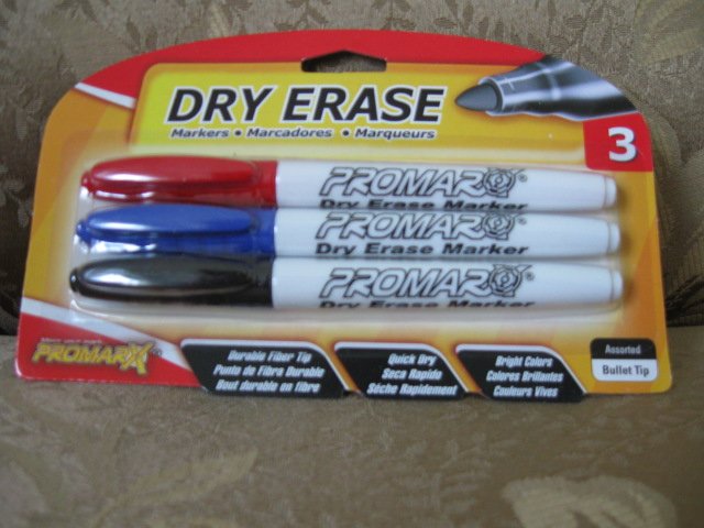 PROMARX DRY ERASE MARKERS 3 COUNT BULLET TIP RED BLUE BLACK NEW NIP