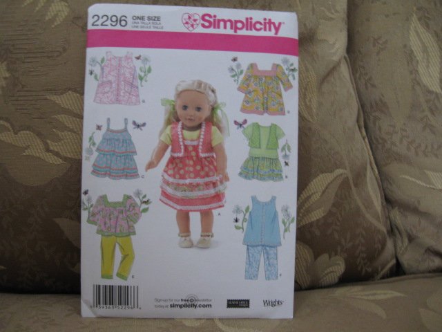Simplicity 2296 American Girl 18" Doll clothes sewing pattern NEW in ...