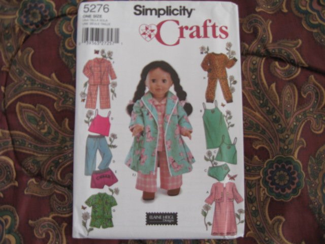 SIMPLICITY 5276 AMERICAN GIRL 18" DOLL CLOTHES PATTERN PAJAMAS ...