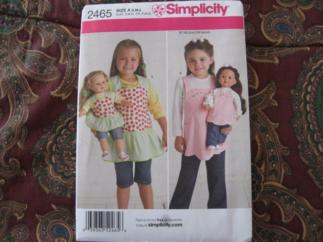 Simplicity 2465 American Girl 18" Doll clothes sewing pattern NEW APRON ...
