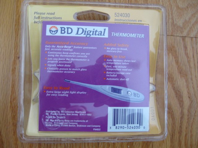 BD DIGITAL THERMOMETER NEW IN PKG NO GLASS MERCURY FREE