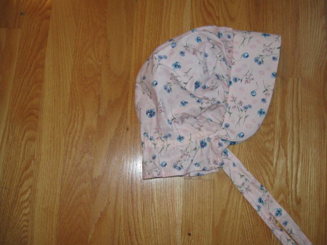 HANDMADE COLONIAL BONNET PINK WITH BLUE FLOWER PRINT CALICO SELF FABRIC ...