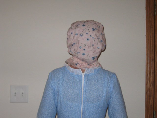 HANDMADE COLONIAL BONNET PINK WITH BLUE FLOWER PRINT CALICO SELF FABRIC ...