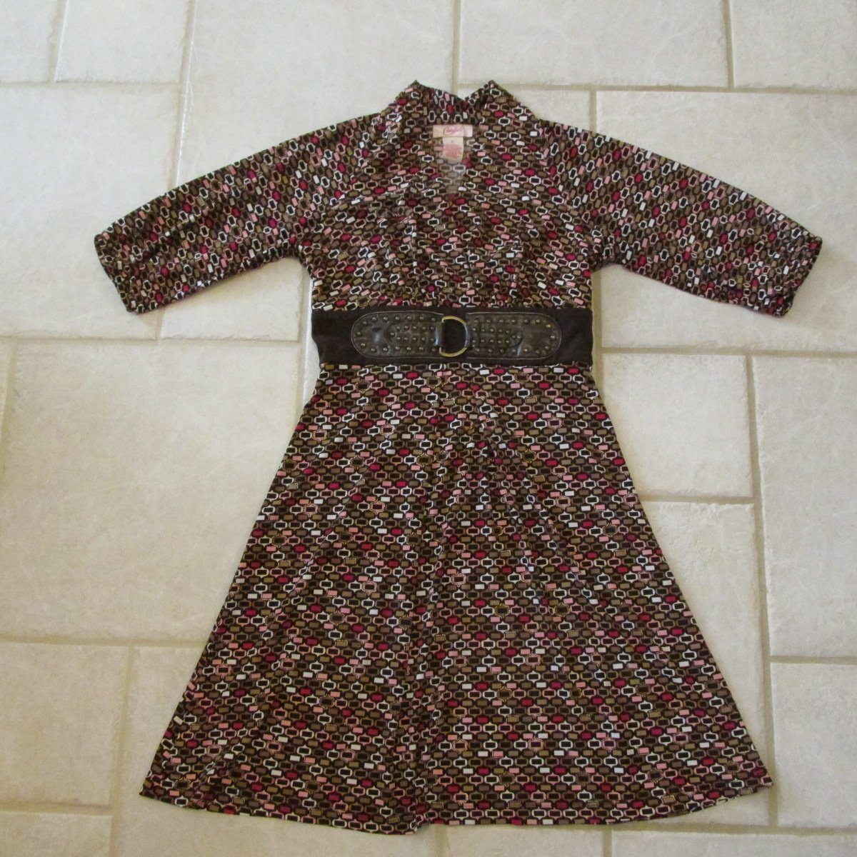 CANDIE'S WOMEN'S JUNIOR'S SIZE 9 DRESS & MOCK BELT BROWN & PINK ...