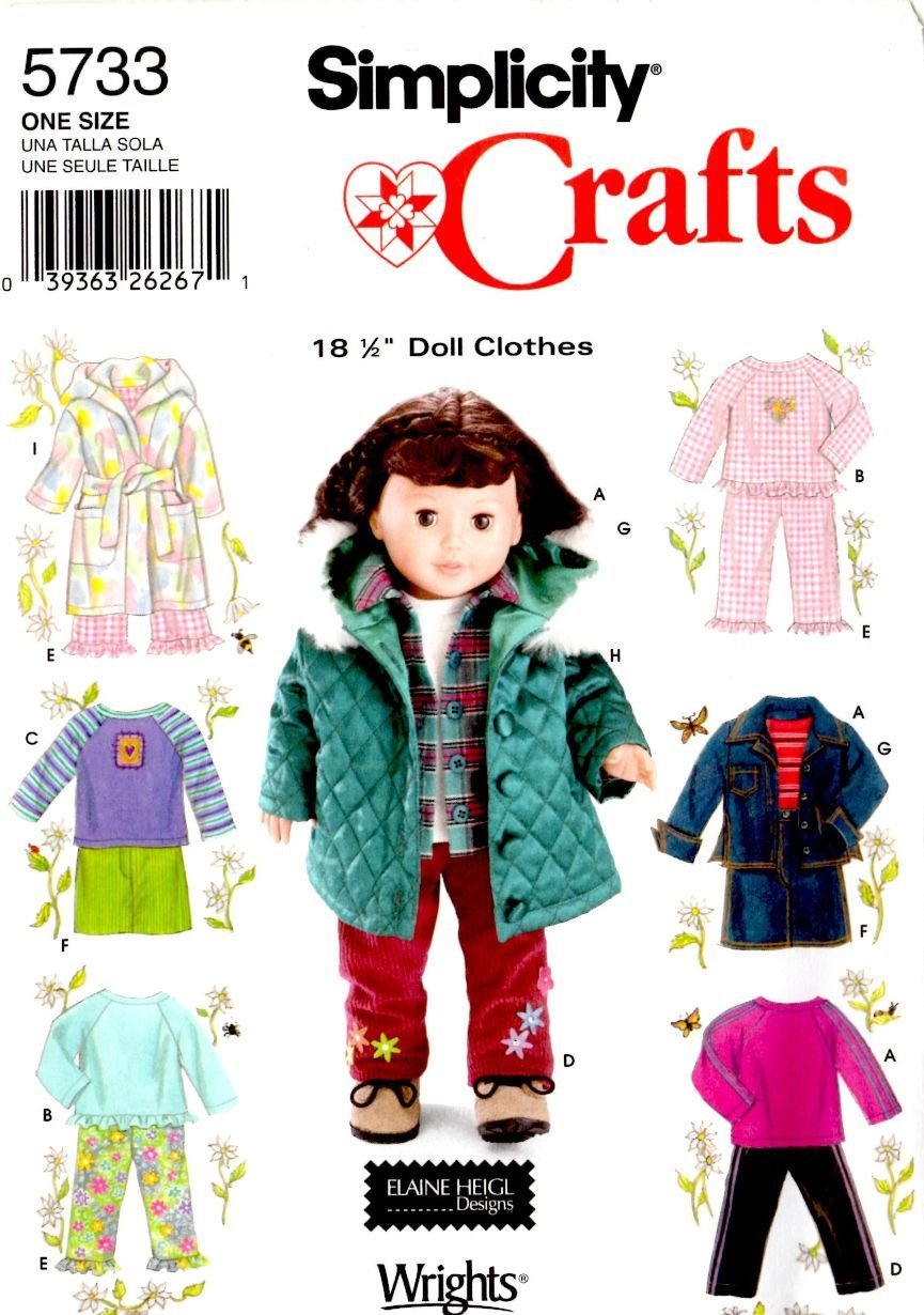 SIMPLICITY 5733 AMERICAN GIRL 18" DOLL CLOTHES PATTERN COAT ROBE PANTS ...