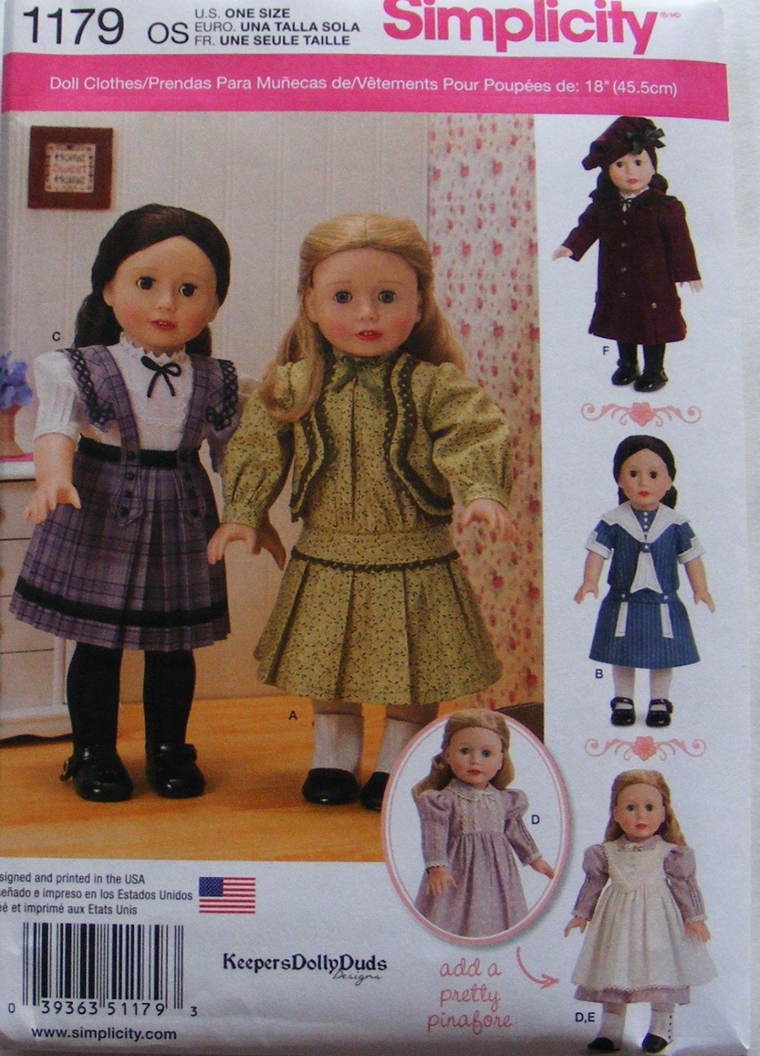 SIMPLICITY 1179 AMERICAN GIRL 18" DOLL CLOTHES PATTERN SAMANTHA KIRSTEN ...