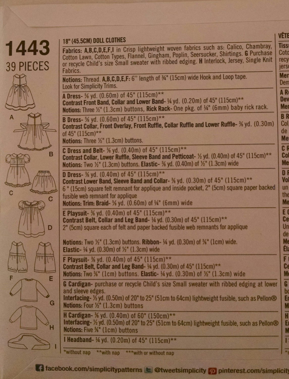 SIMPLICITY 1443 AMERICAN GIRL 18" DOLL CLOTHES PATTERN 1940'S DRESS ...