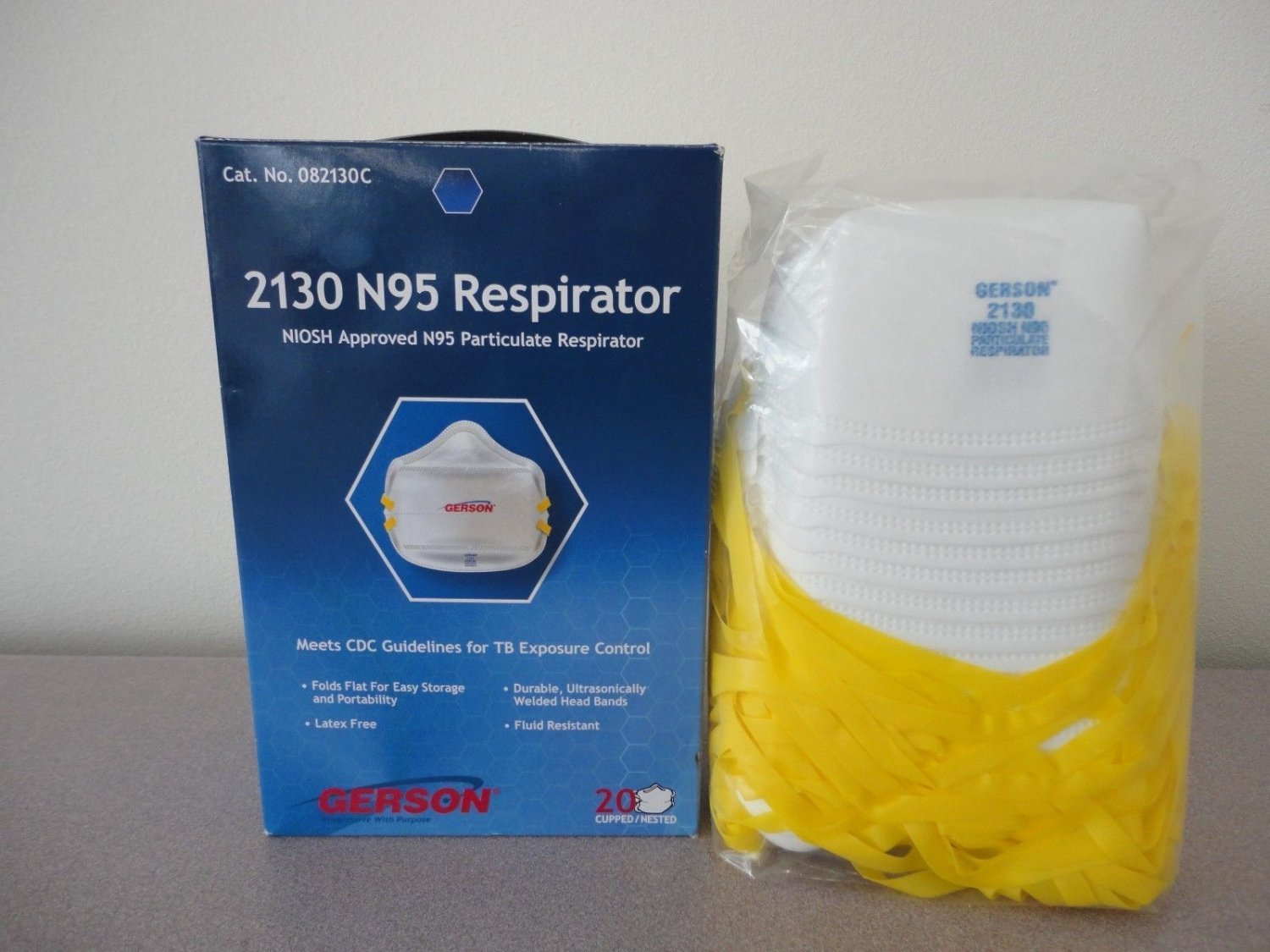 GERSON 2130 N95 RESPIRATOR CUPPED FACE MASK NEW IN BOX OF 20