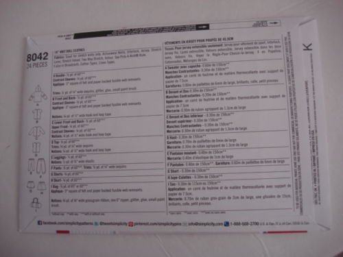 SIMPLICITY 8042 AMERICAN GIRL 18" DOLL CLOTHES PATTERN MODERN ATHLETIC ...