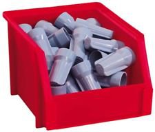 EMPAK RED PLASTIC STORAGE BINS PARTS STACKABLE SET OF 4 USA MADE