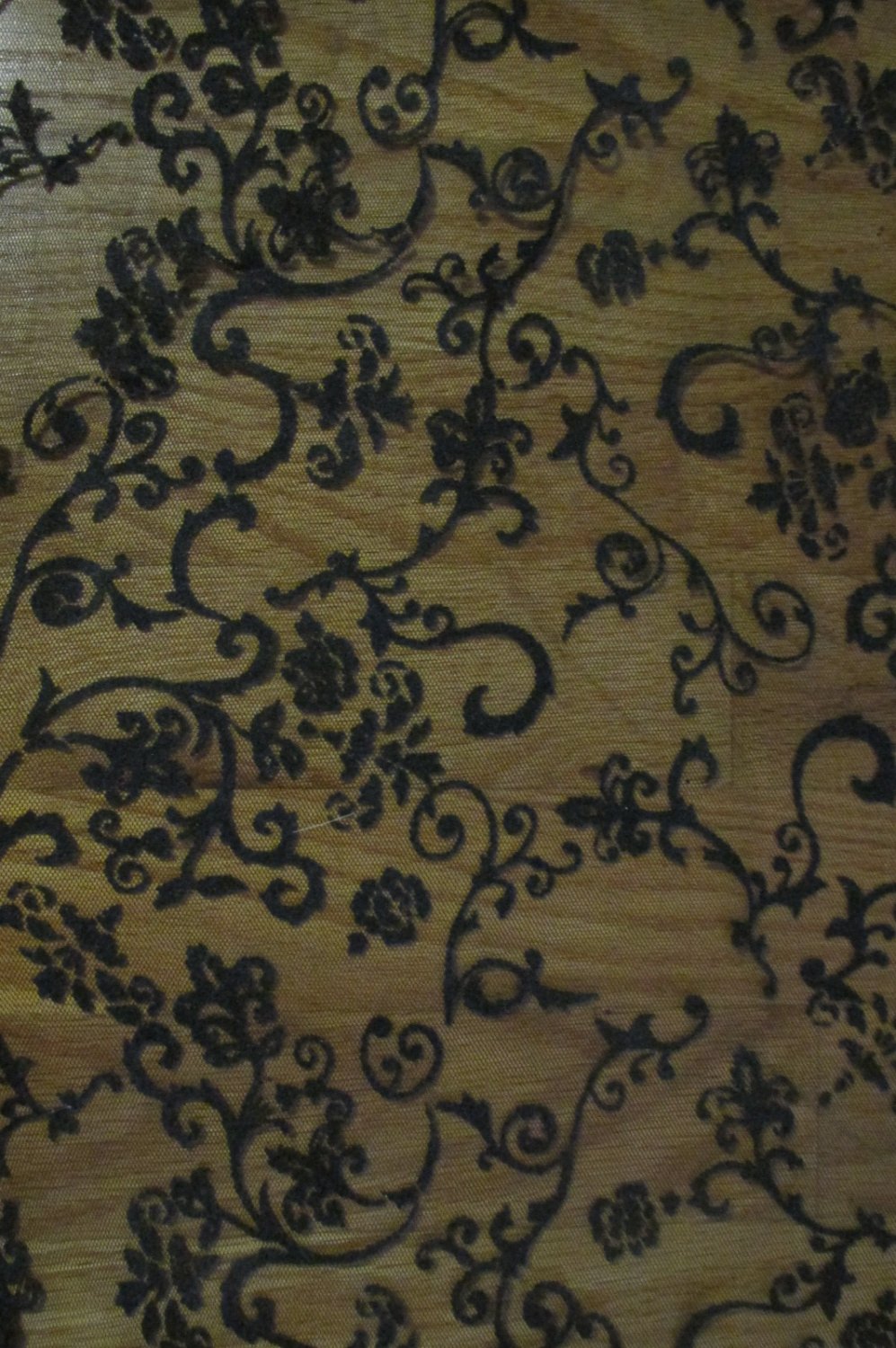 SHASON INC. FABRIC BLACK NETTING BLACK FLOCKED SCROLLS 44" SHEER LACE ...