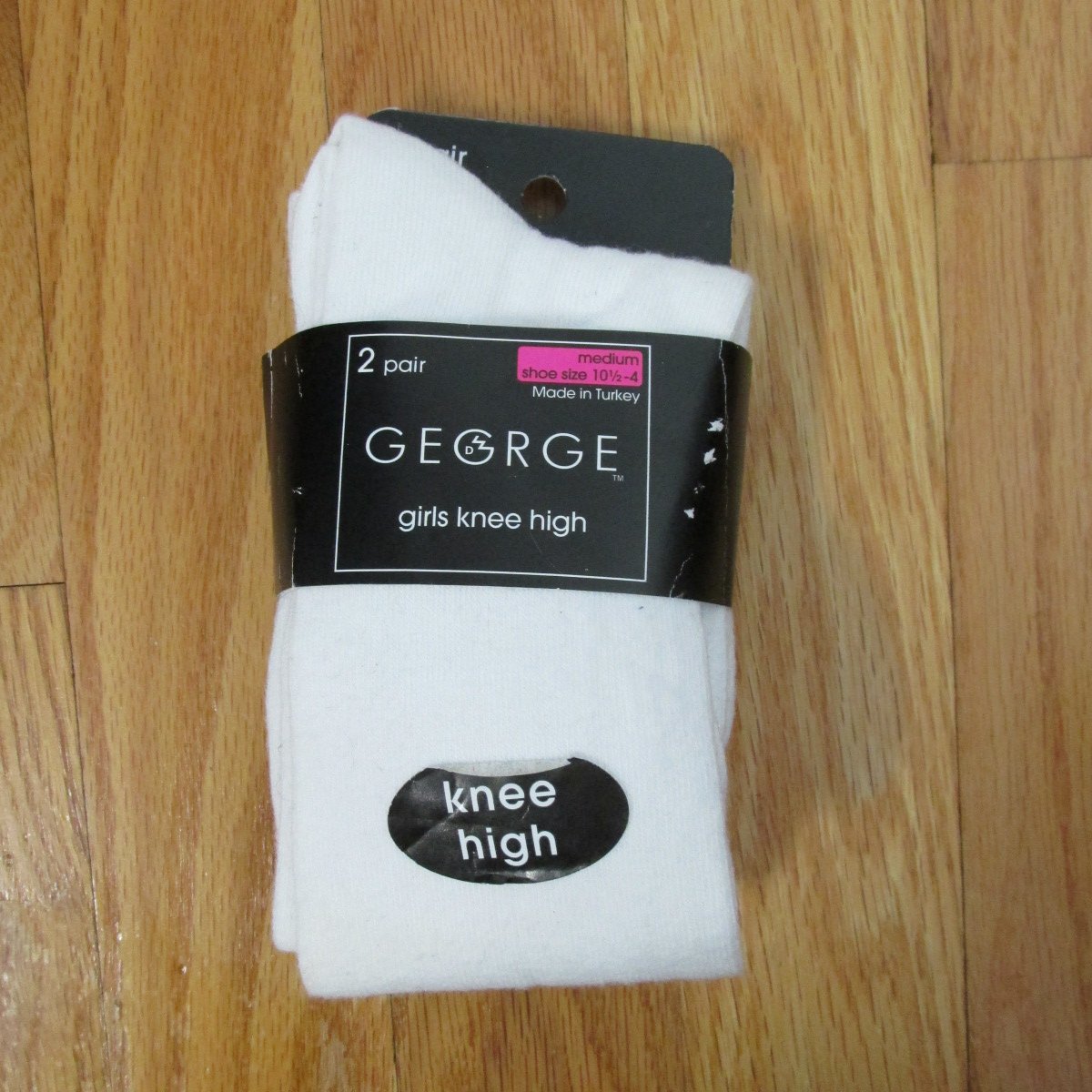 GEORGE FASHION SOCKS GIRL'S M SHOE SIZE 10 - 4 KNEE HIGH 2 PAIR WHITE ...