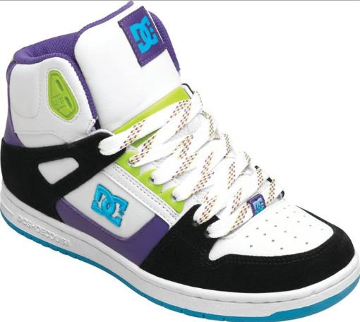 DC Rebound Hi-Top Girls Shoes - White/Black/Turquoise - size UK 3