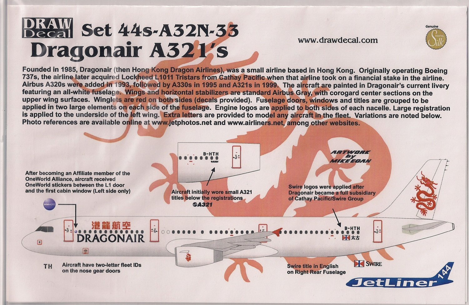Draw Decal 1/144 Dragonair A321 44s-A32N-33 Airliner Decal Set