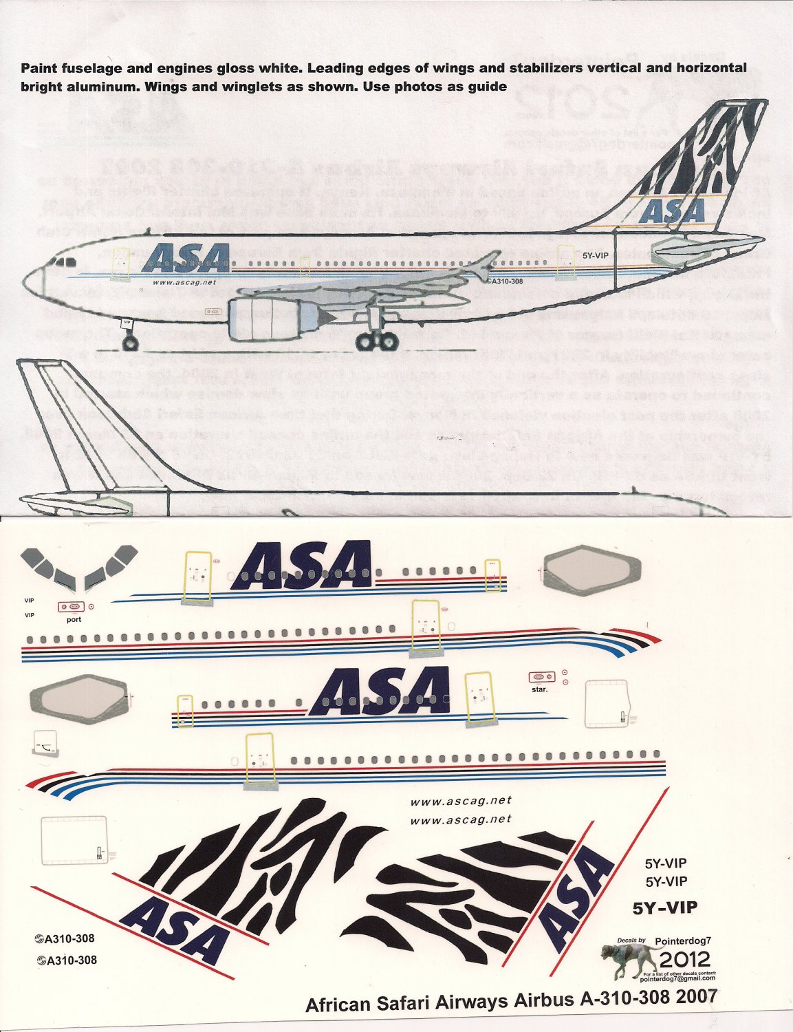 Pointer Dog Decals 1/144 African Safari Airways ASA Airbus A-310-308 2007