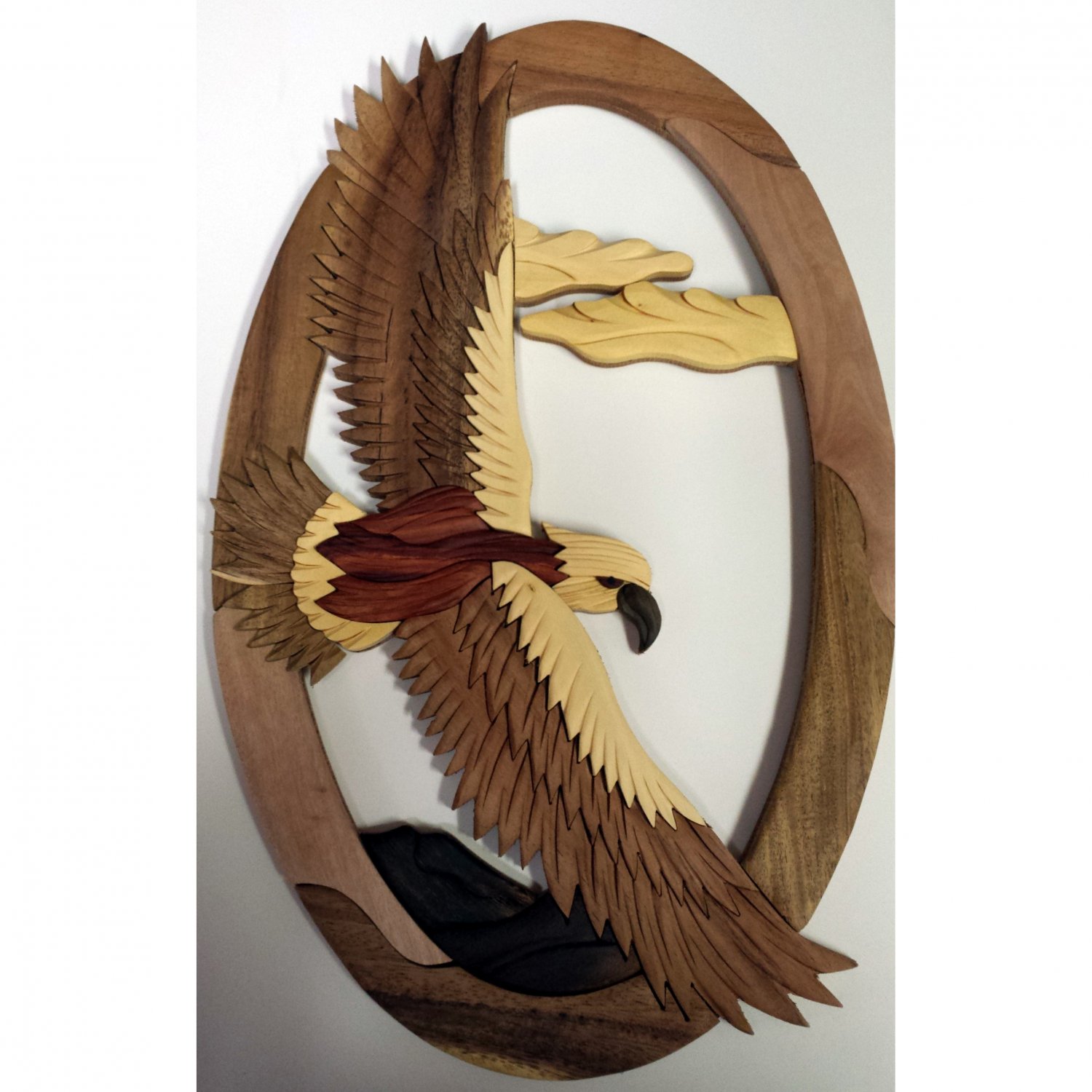 Wood Intarsia Oval Hawk Wall Hanging #1263