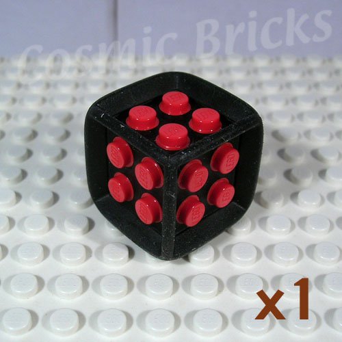 LEGO Black Die 6 Sided Rubber Frame Red Center Studs 4539364 64776 ...