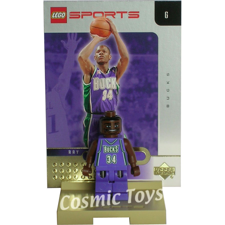 LEGO Ray Allen NBA minifig, stand and gold-leaf trading card (single,N)