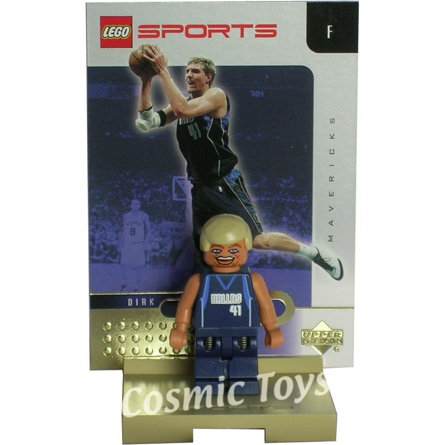 LEGO Dirk Nowitzki NBA minifig, stand and gold-leaf trading card (single,N)