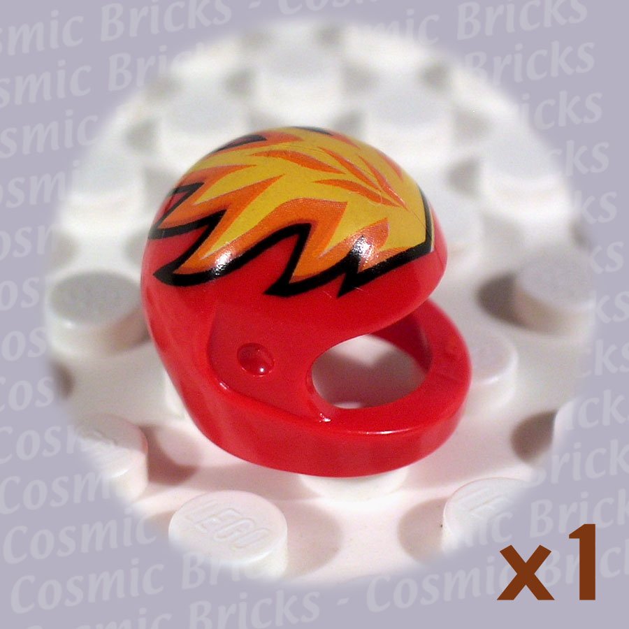 LEGO Red Minifig Headgear Helmet Standard Flames Yellow Red 2446 (single,N)