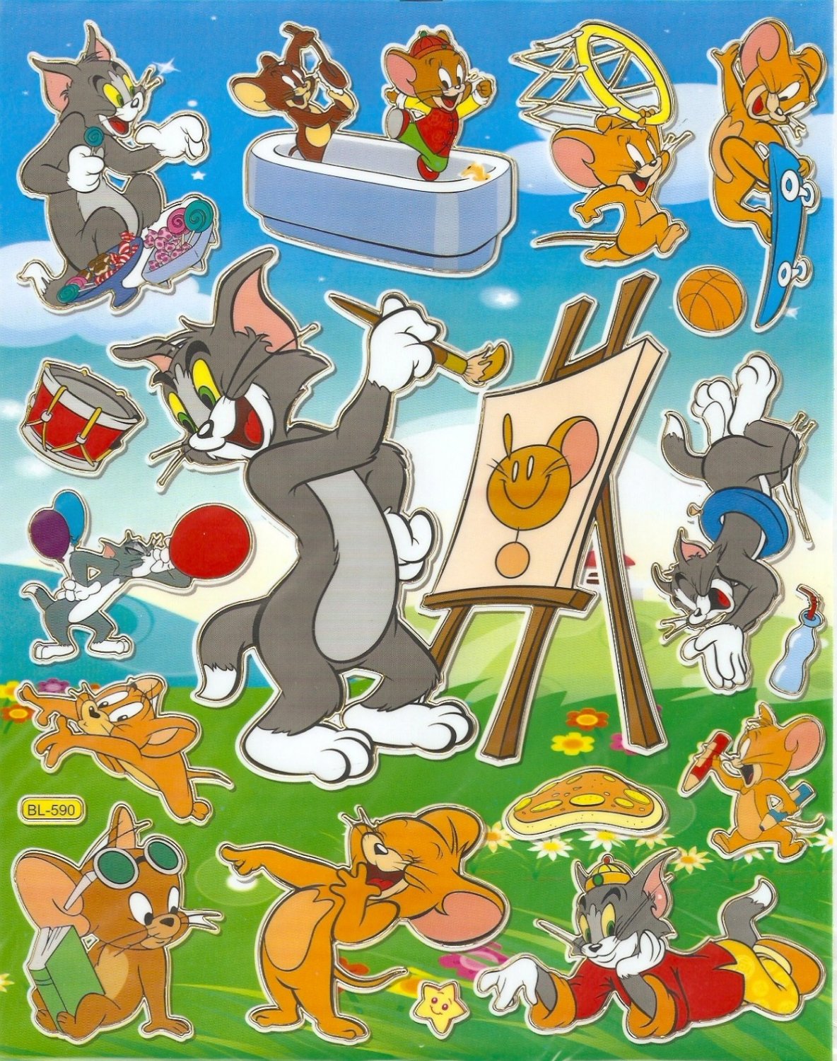 10 Big sheets Tom and Jerry Sticker Buy 2 lots Bonus 1 #BL590