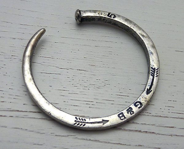 Nail Cuff Bracelet Antique Silver Burnished Bangle Skinny Railroad ...