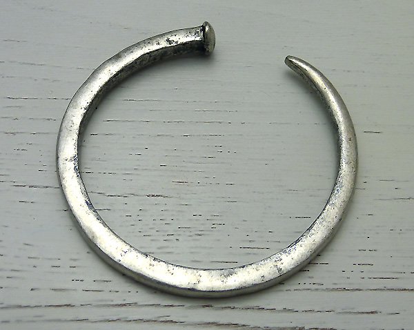 Nail Cuff Bracelet Antique Silver Burnished Bangle Skinny Railroad ...
