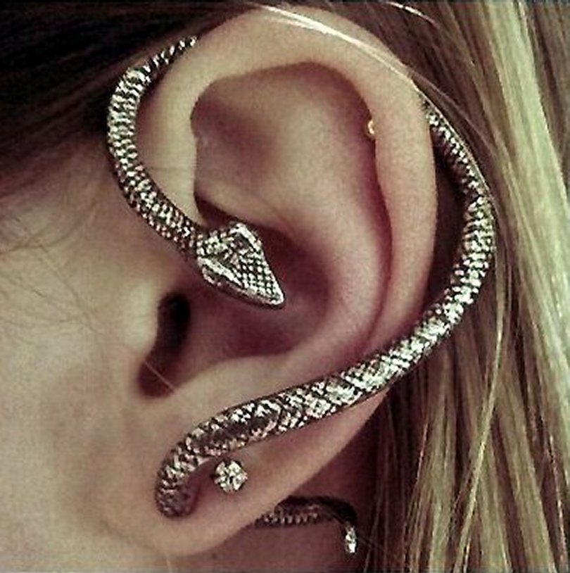 Snake Bite Ear Cuff Wrap Earring Antique Silver Armor Halloween Gothic ...