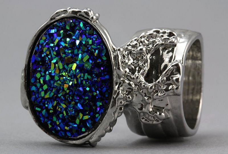 Arty Oval Ring Druzy Style Blue Silver Artsy Designer Chunky Deco ...
