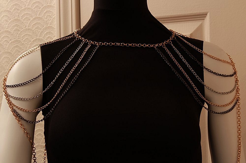Shoulder Chain Body Jewelry Double Armor Draping Chains Gold Black ...