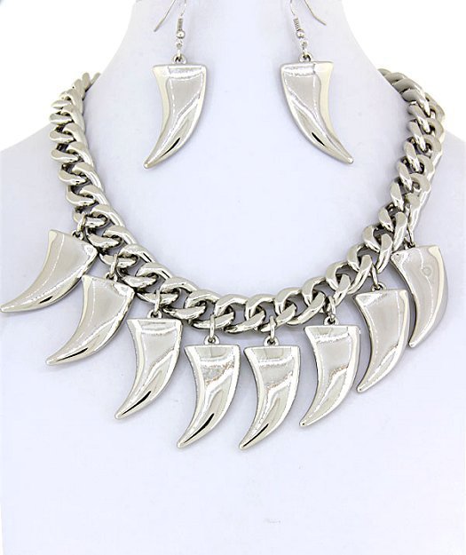 Tusk Horn Tooth Necklace and Earrings Set Celebrity Style Tribal ...