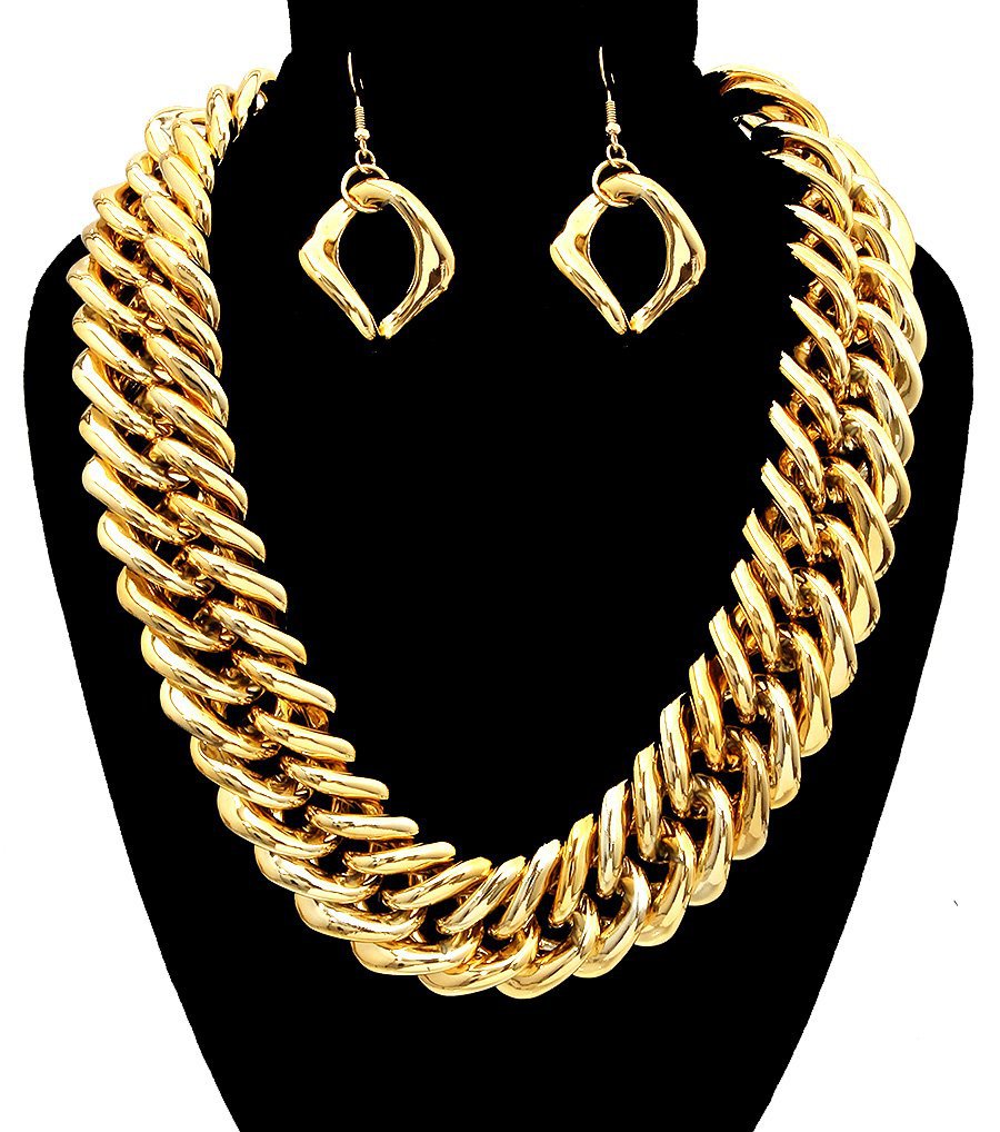 Large Funky Chunky Gold Chain Necklace Glam Shiny Metallic Links Hip ...