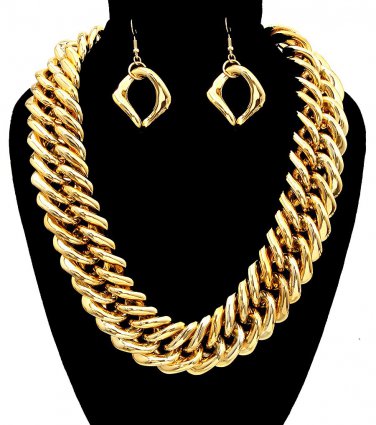 Large Funky Chunky Gold Chain Necklace Glam Shiny Metallic Links Hip ...
