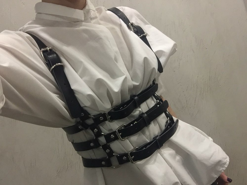 Corset Harness Body Cage Bustier Black Leather Goth Wiccan Fetish Avant ...