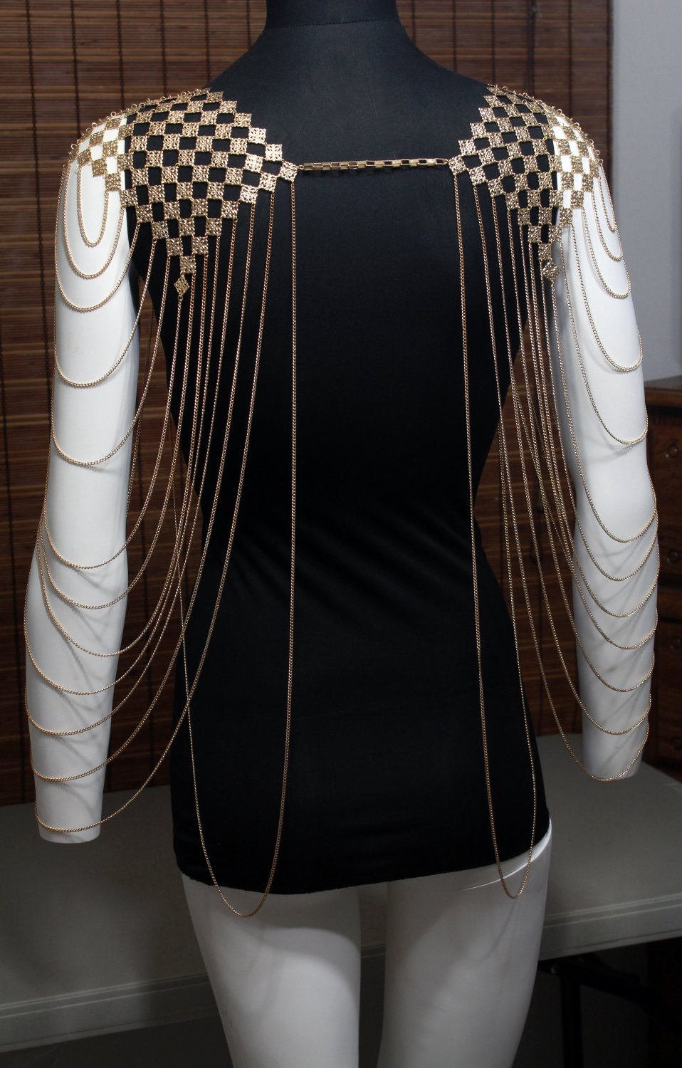 Double Shoulder Body Chain Gold Draping Chains Harness Boho Avant Garde ...