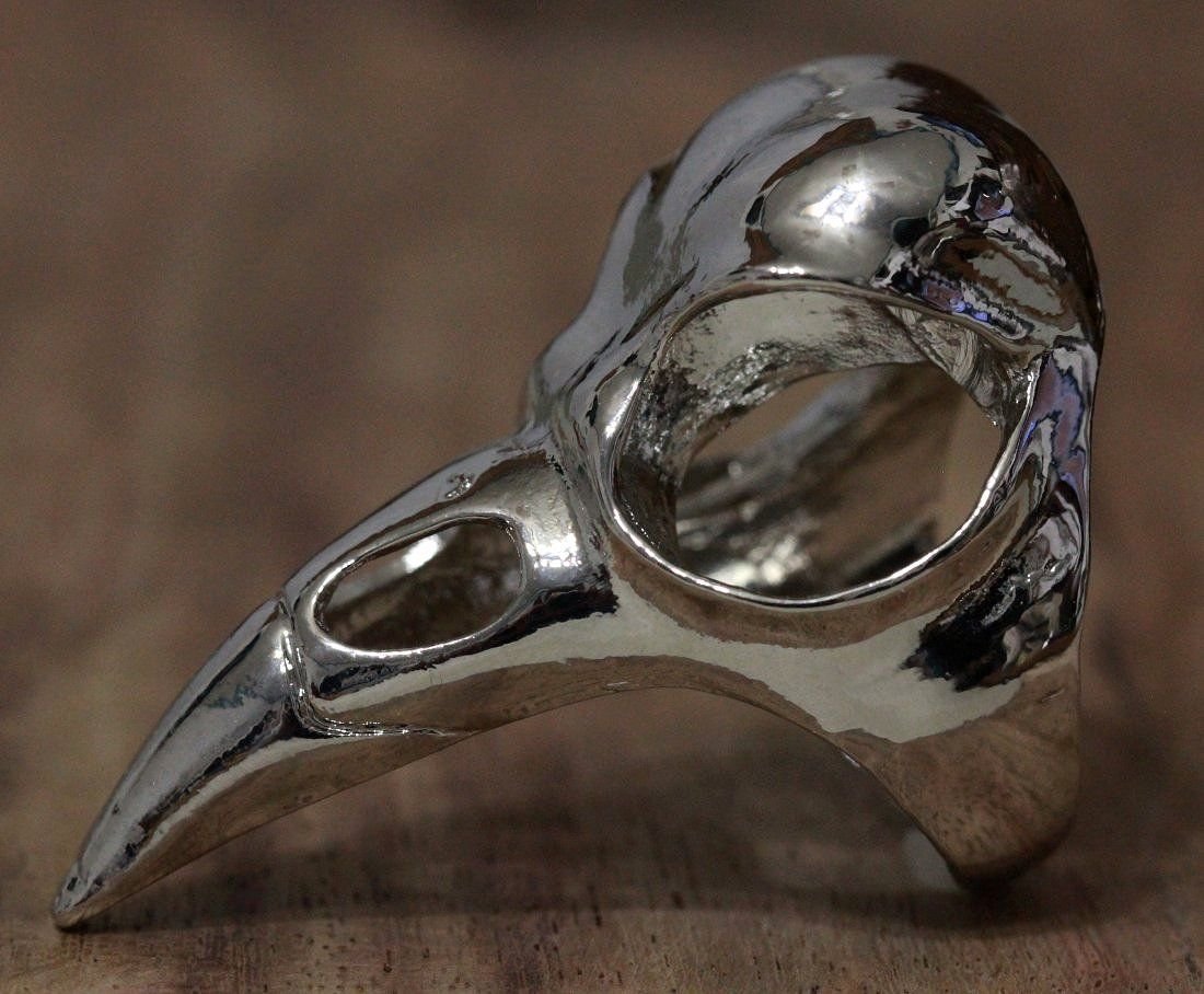 Raven Crow Skull Statement Ring Chunky Bird Knuckle Art Silver Goth ...