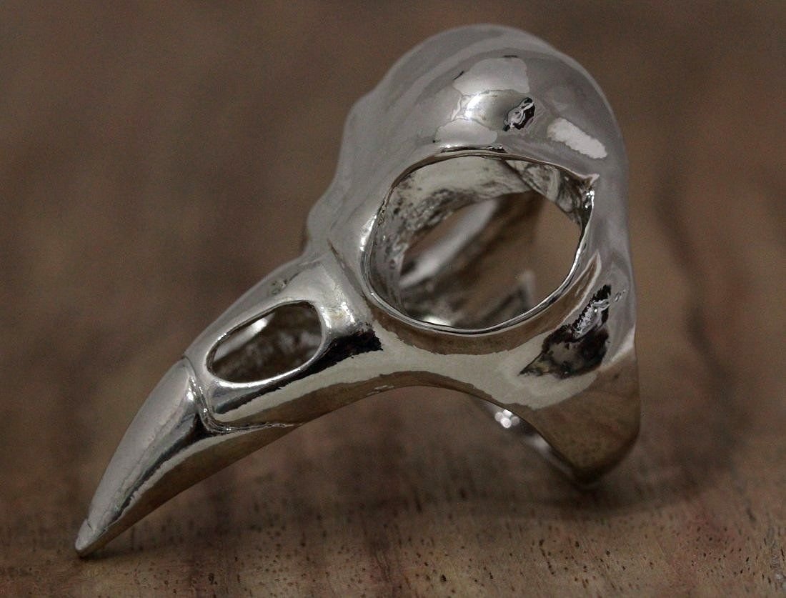 Raven Crow Skull Statement Ring Chunky Bird Knuckle Art Silver Goth ...