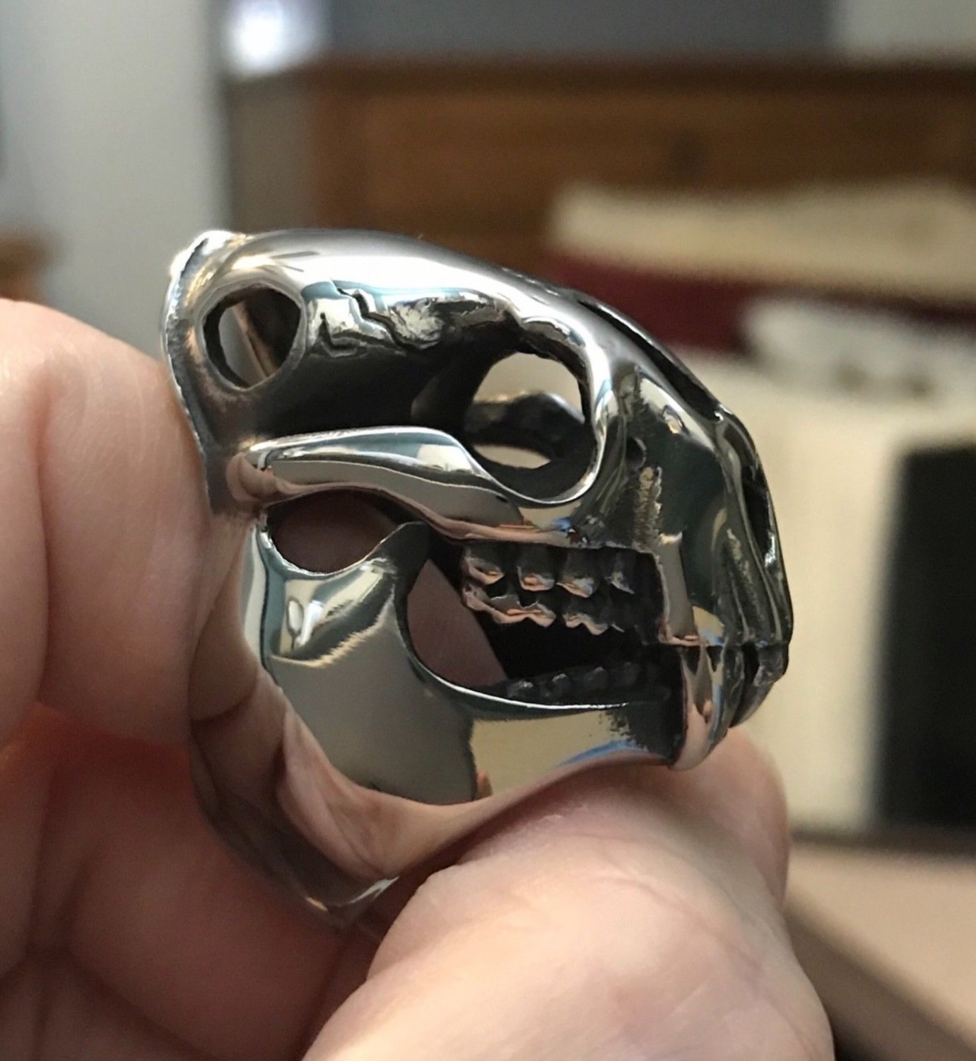Smilodon Tiger Cat Skull Saber Tooth Mens Statement Ring Silver ...