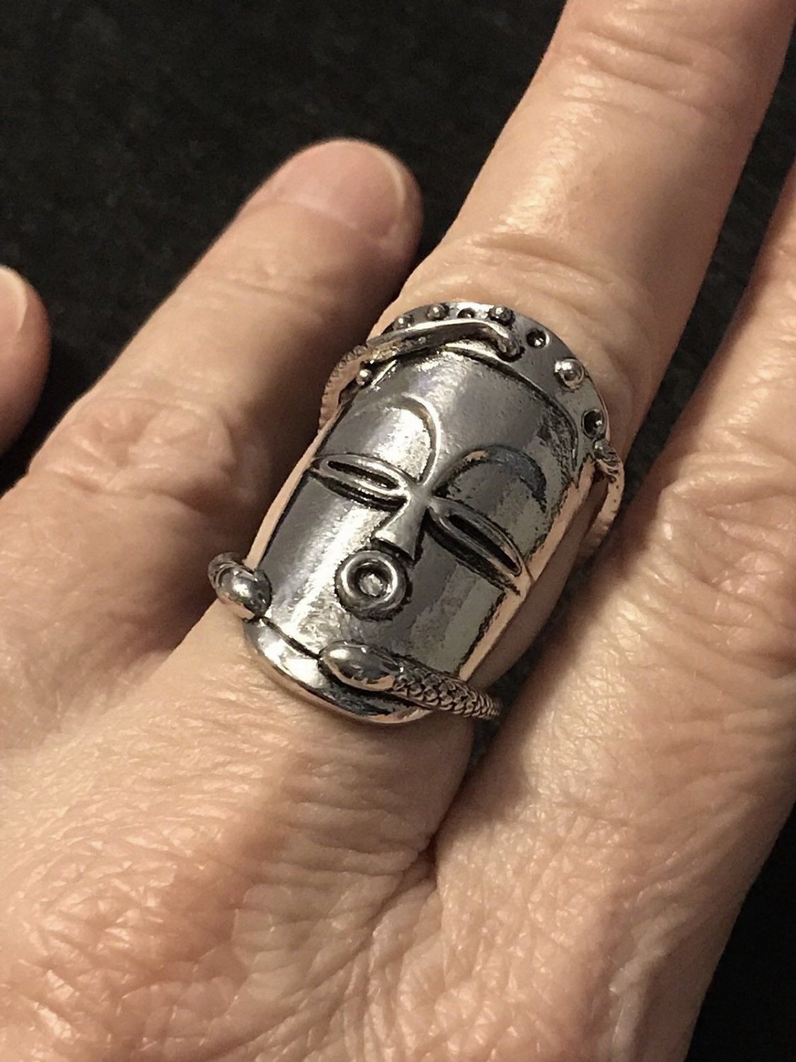Voodoo Hoodoo Face Art Spirit Statement Ring Snake Witch Black White ...