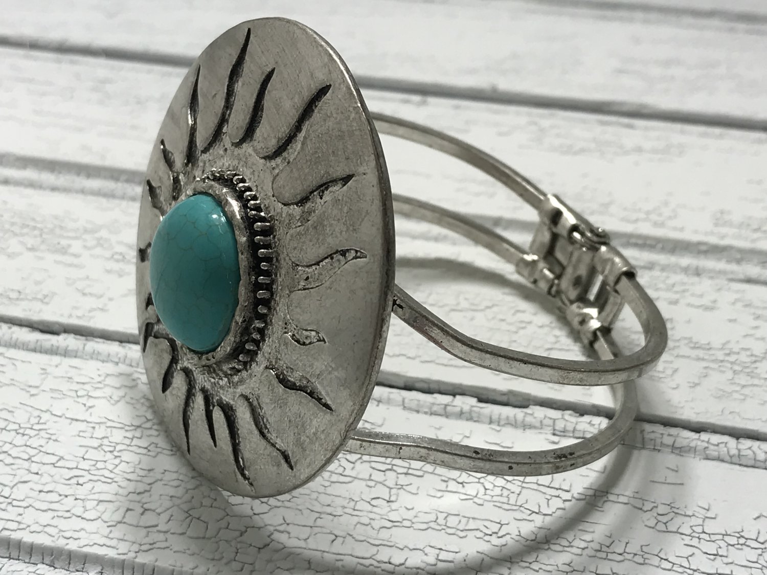 Southwestern Style Turquoise Stone Cuff Bracelet Chunky Natural Blue ...