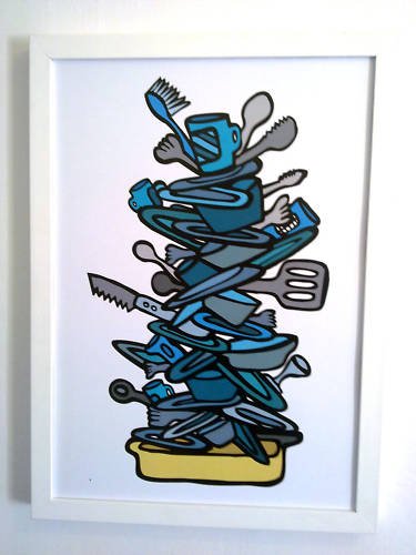 kitchen washing up dishes crockery poster giclee print