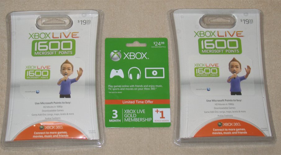 Microsoft Xbox Live (3 Month + 1 Gold Card) and 3200 Microsoft Points ...
