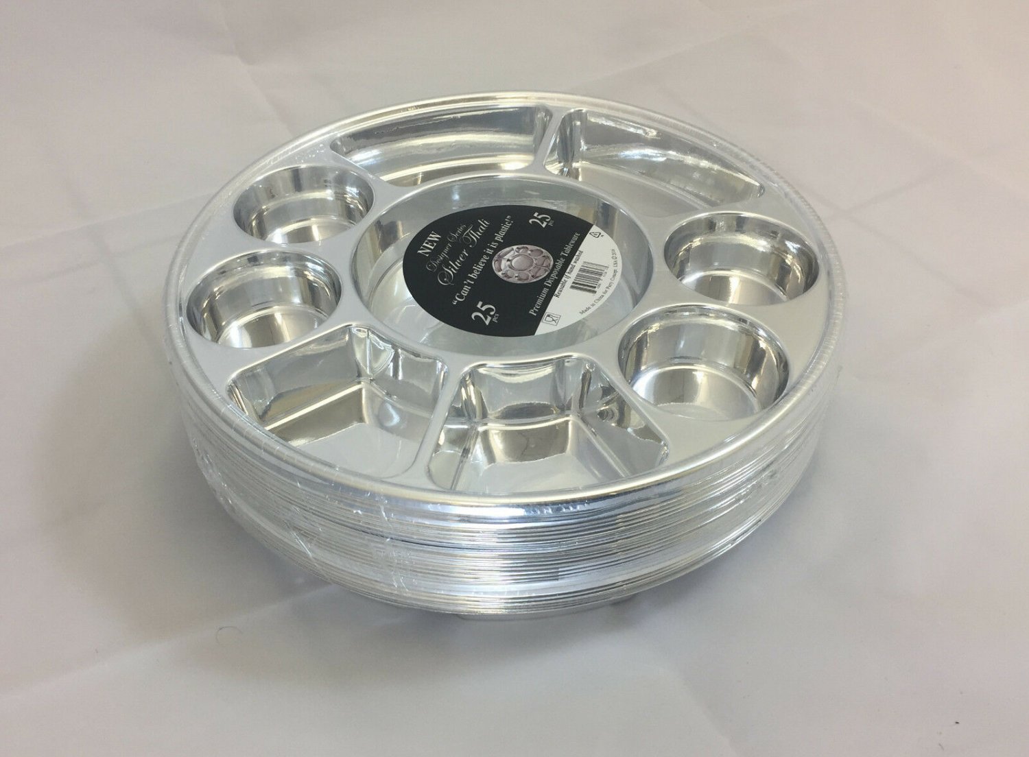 9 Compartments Silver Round Disposable Party Tray Thali Langar Plates ...