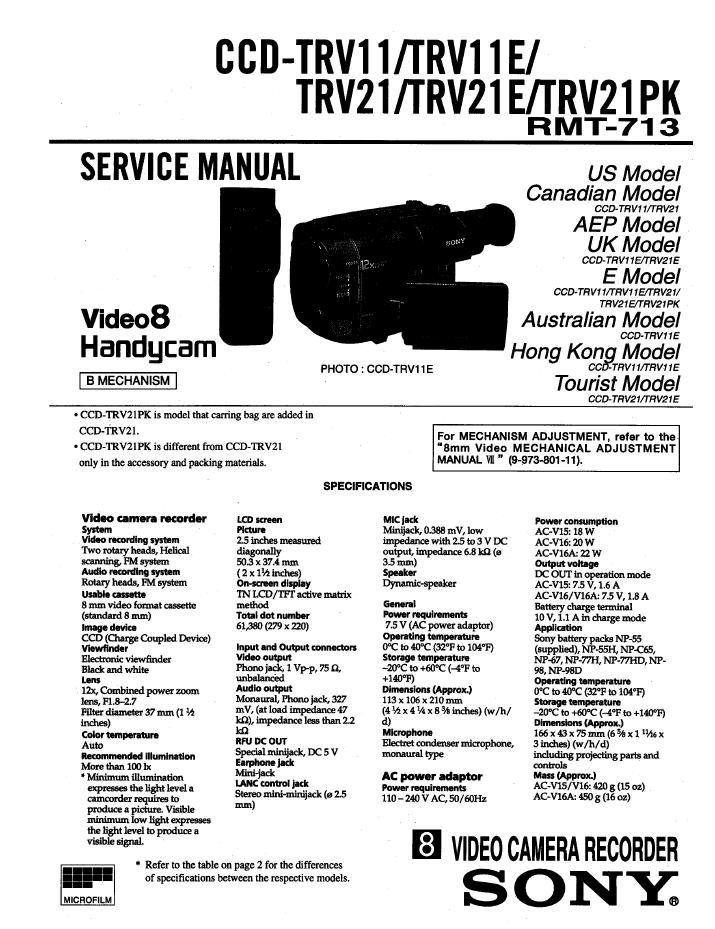 SONY CCD-TRV11 CCD-TRV11E CCD-TRV21 CCD-TRV21E CCD-TRV21PK CAMCORDER SERVICE REPAIR MANUAL