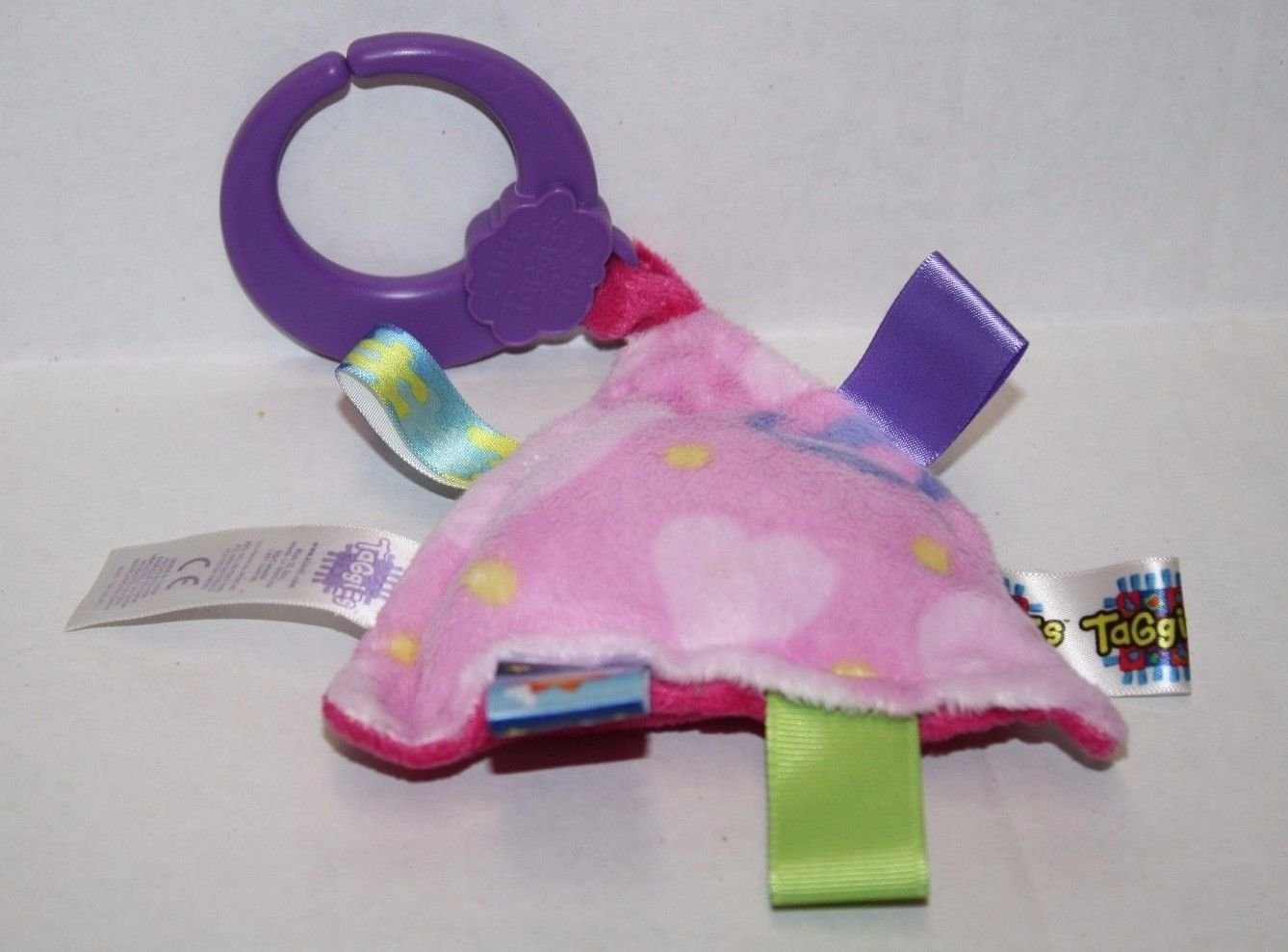 TAGGIES TAKE ALONG TRIANGLE 9" PLUSH Squeaker Pink Swirl Satin Ribbon ...